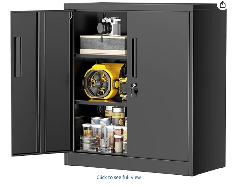 Метallic cabinet with wheels 36", lockable rolling metal garage cabinet with 2 doors and 4 adjustable shelves, rolling to