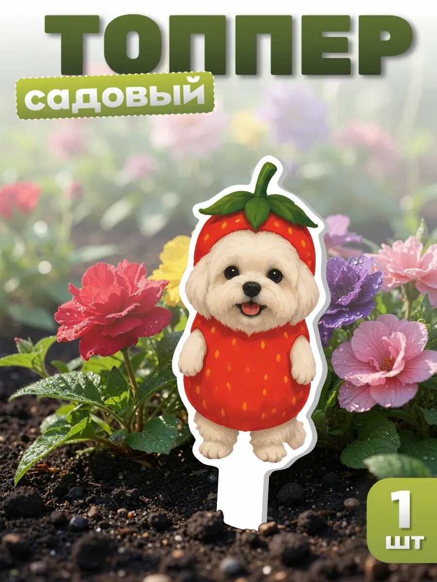 Садовые фигурки для дачи Собака в костюме клубники