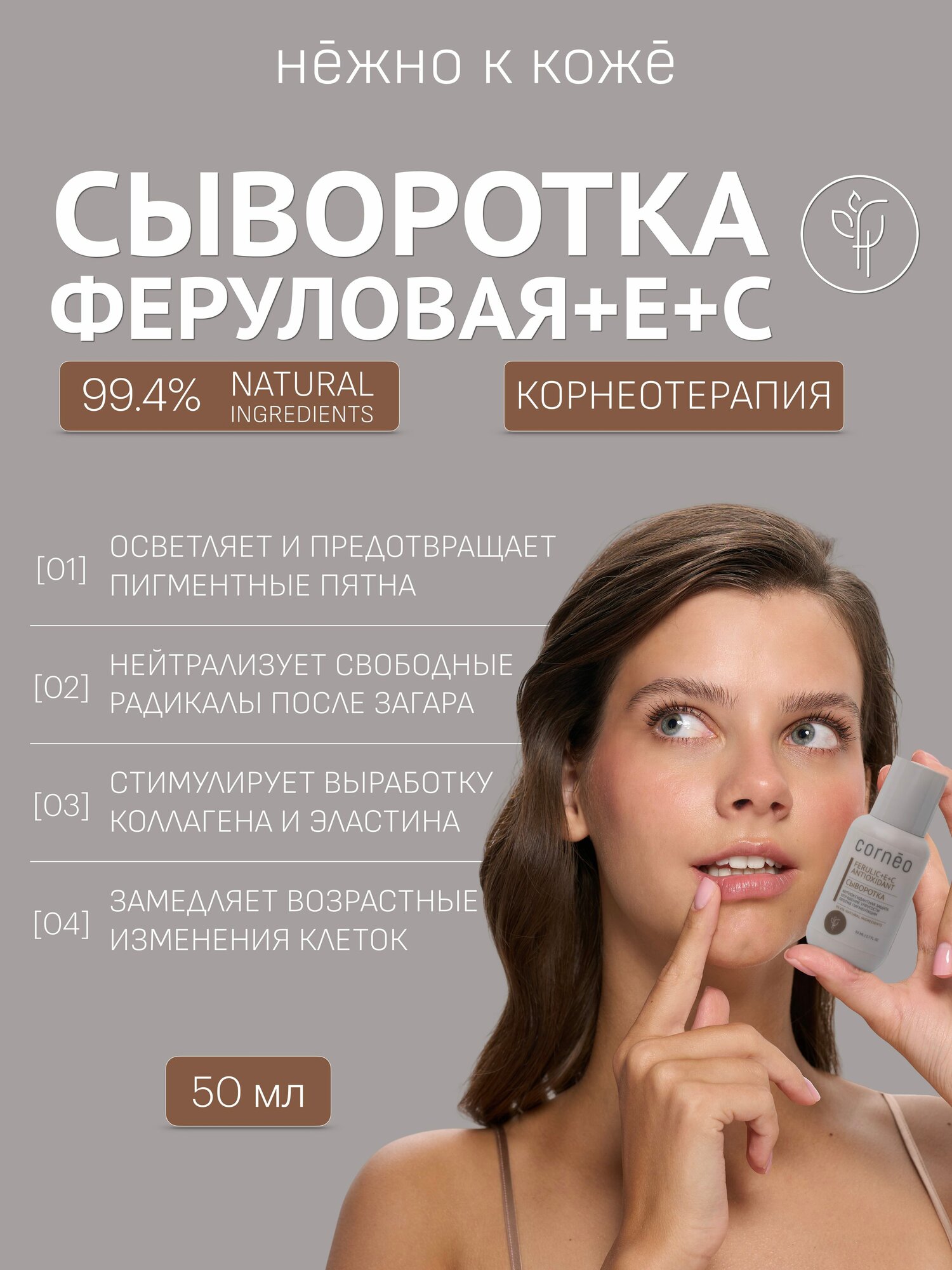 Сыворотка для лица антиоксидантная с Феруловой кислотой +Е+С, Corneo, 50 мл
