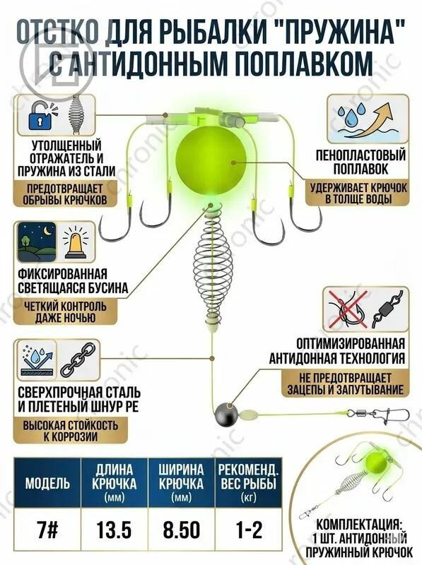 Поплавочный набор для ловли толстолобика и белого амура плавающая кормушка с двойными крючками / Четыре крючка, для донной и поплавочной снасти