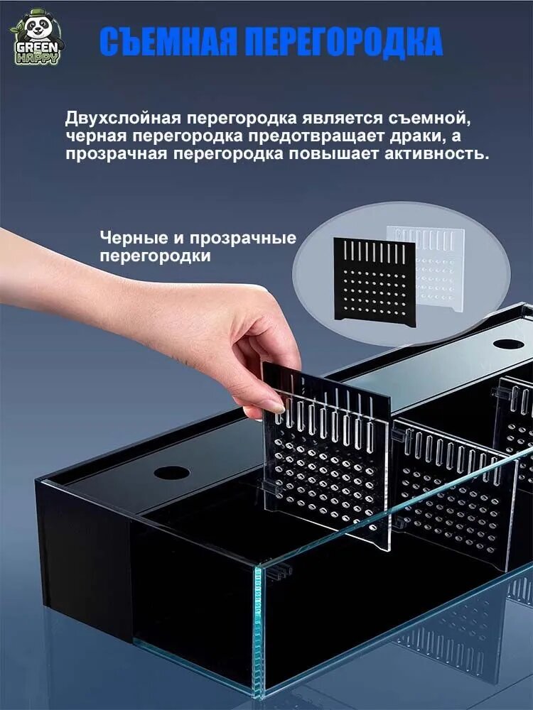 Аквариум для петушка, 3 секции, 30*16*12 см, ультра-белое стекло — фото 1