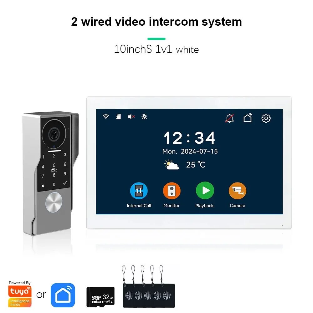 Видеодомофон ANJIEOSMART 2-проводной 10" с поддержкой TUYA 10inchS 1v1 white