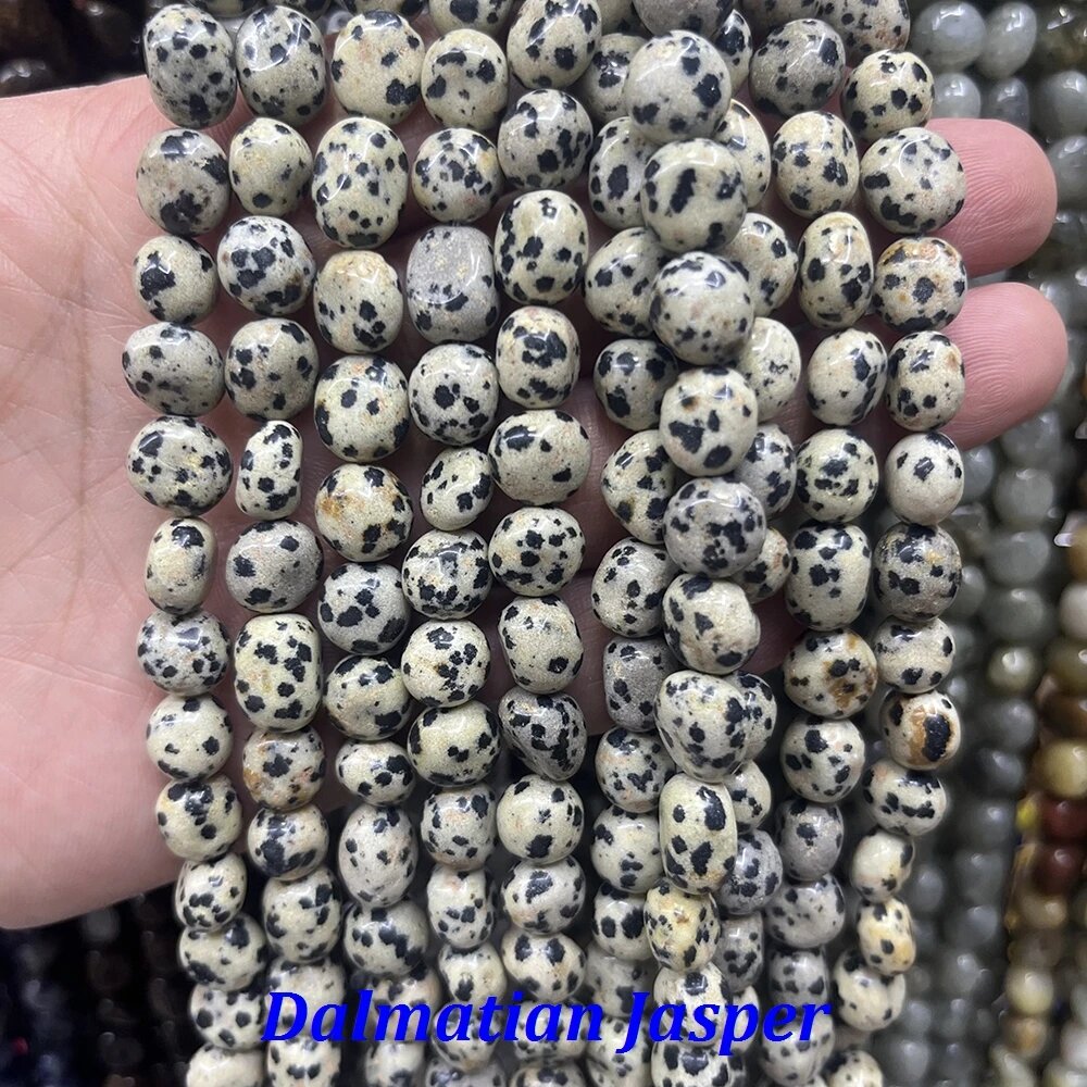 Набор бусин из натуральных камней 8-10 мм, ассортимент: 15 inches (8-10mm), Dalmatian Jasper