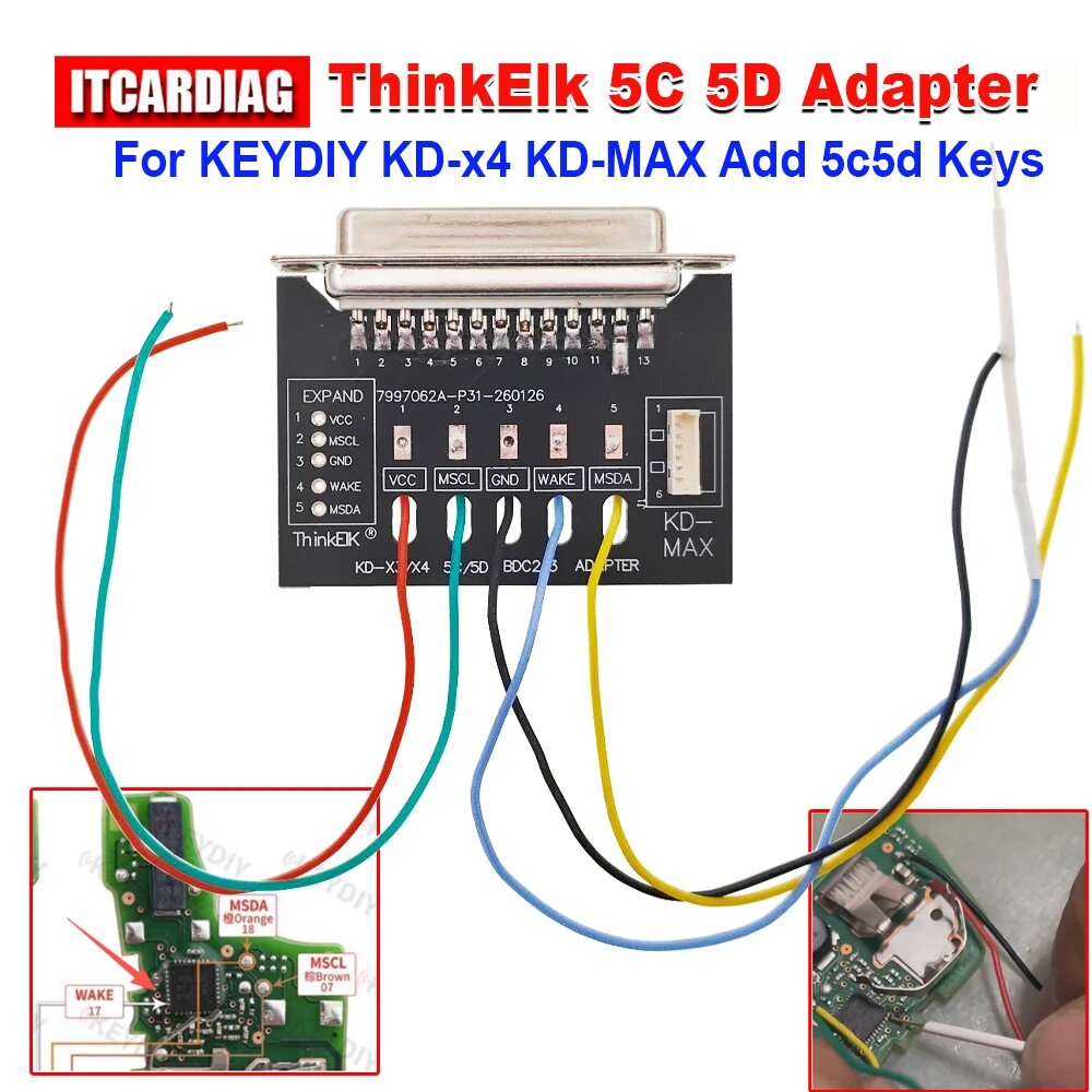 Адаптер ThinkElk 5C 5D для KEYDIY, для KD-x4, для KD-MAX, для добавления ключей 5C 5D для VW MQB49, для BMW, для Audi, для Porsche. Добавление ключей 5D.