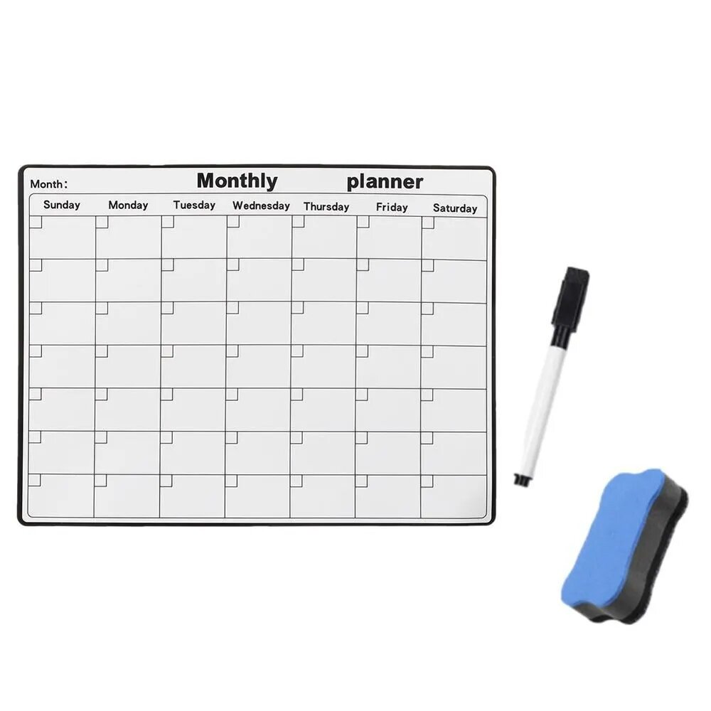 Магнитный календарь-планер на месяц 28х21 см, маркерная доска на холодильник для записей и заметок, в комплекте с маркером и ластиком, многоразовый список дел