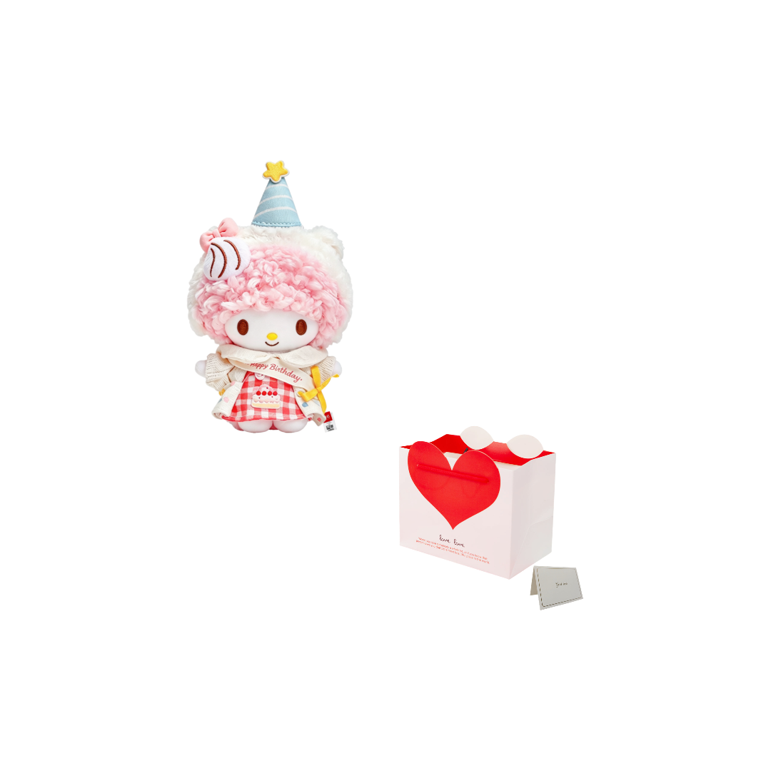E-STRONG x Sanrio Ограниченная серия Piano с бантом и ягненком в стиле клубника со сливками, милый плюшевый брелок для рюкзака 12 см/22 см