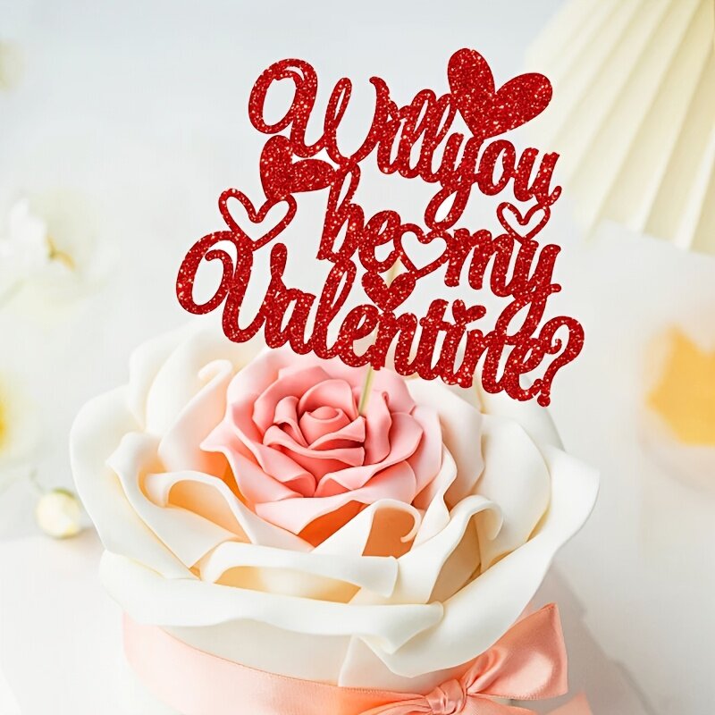 Топпер для торта Will You Be My Valentine, красный, 1 шт.