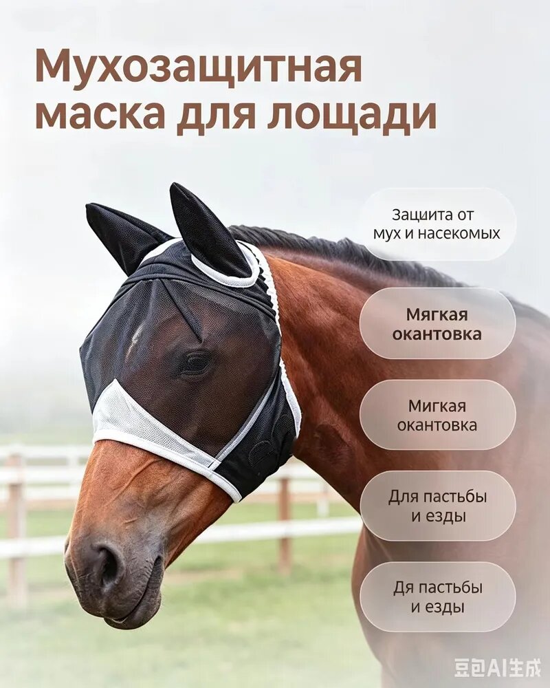 Дышащая маска для лошадей, капюшон от комаров и насекомых