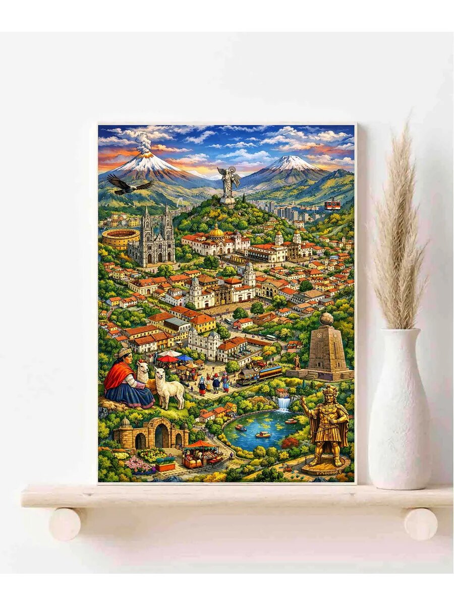 Кито, Эквадор, Fantasy Map, Карта, Плакат 30x42см