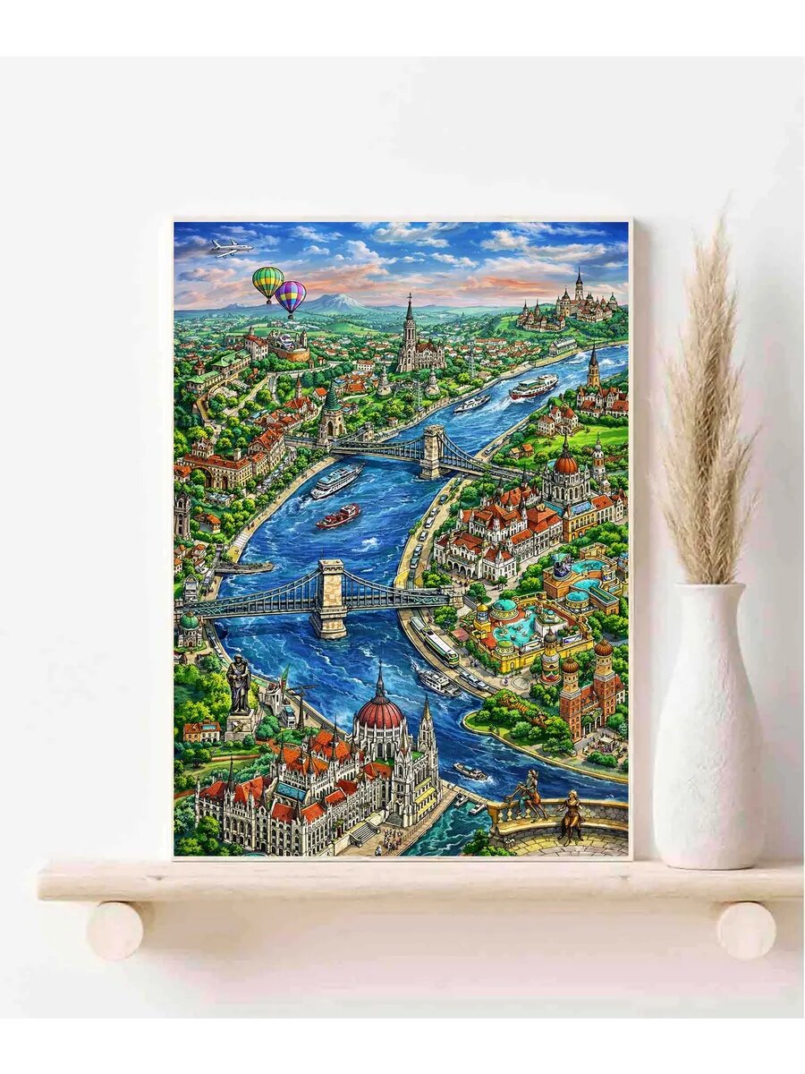 Будапешт, Венгрия, Fantasy Map, Карта, Плакат 30x42см
