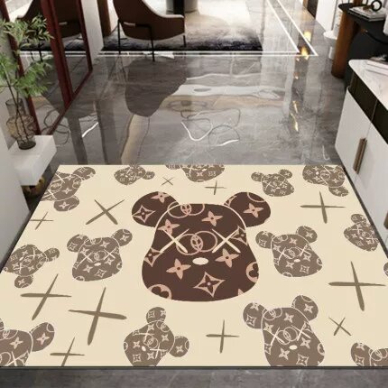 Утолщенный ПВХ коврик для входа 60x90 см с антипробуксовкой и рисунком 'Насильственный медвежонок', горизонтальная