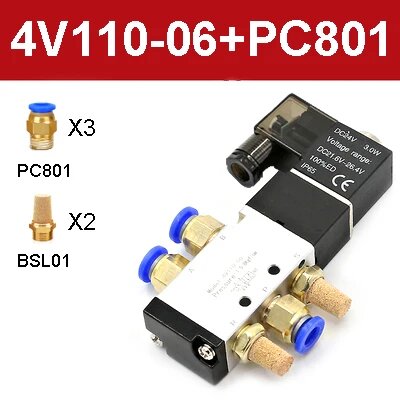 Электромагнитный клапан 4V110-06 5-ходовой, 220V, Led w PC801