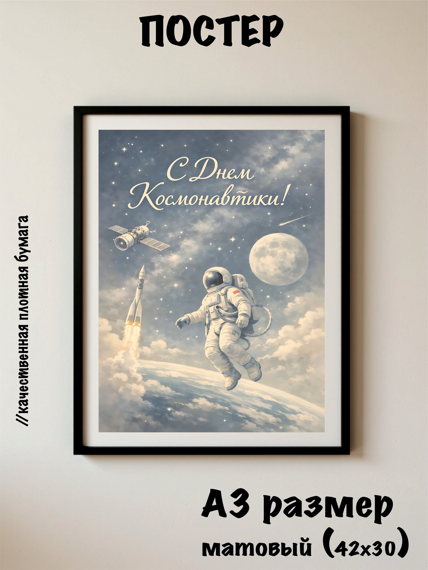 Постер А3. интерьерный " С днём Космонавтики!"