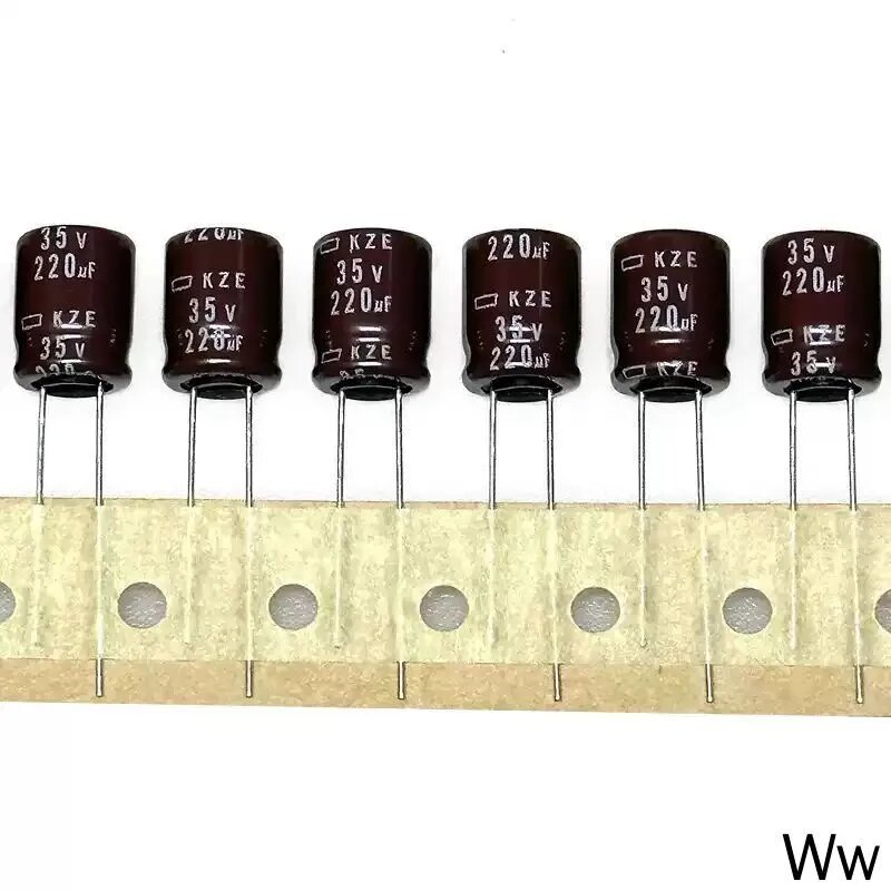 10 шт. 220мкФ 35В (220uF 35V 10x12,5мм) Алюминиевый электролитический конденсатор Nippon Chemi-Con KZE Абсолютно новый