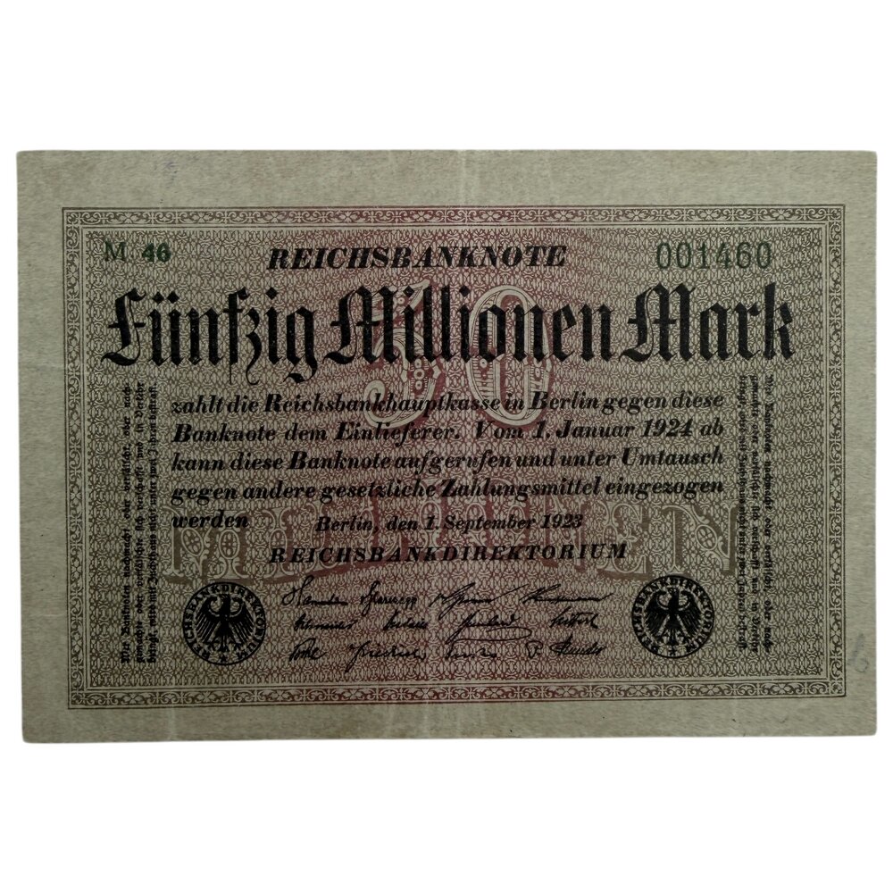 Веймарская республика 50000000 (50 миллионов) марок 1923 г. (01.09) (ВЗ - Цветы) (Серия M46)