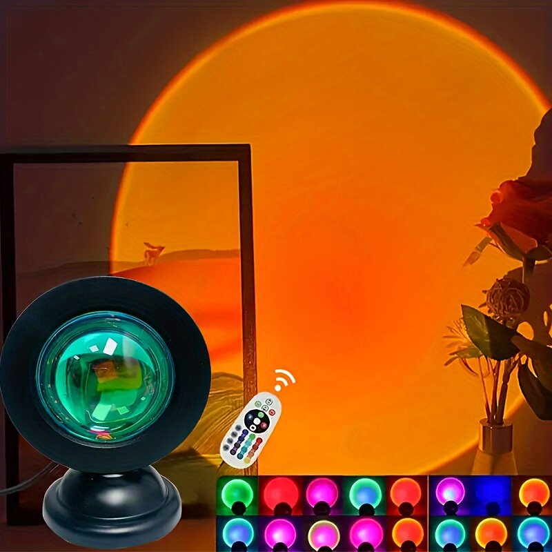 Светильник-проектор LED с пультом ДУ, 16 цветов RGB, романтическая лампа «закат» для спальни и гостиной, чёрный
