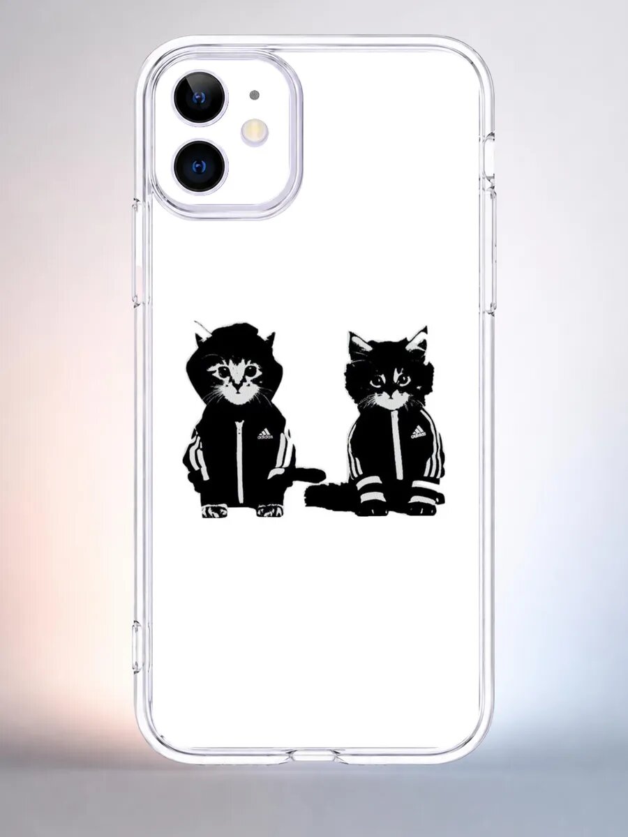 Чехол iPhone 11 котики адидас силиконовый прозрачный