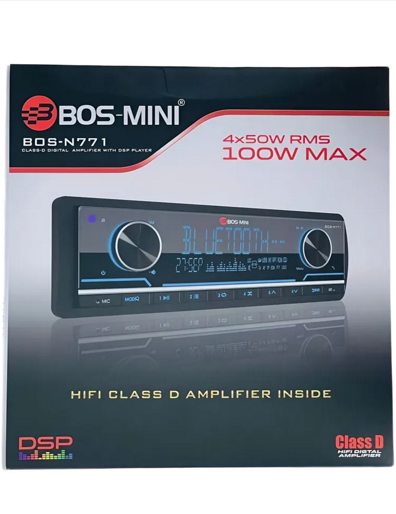 Автомагнитола BOS-MINI N771, 100 Вт, с Bluetooth, FM/AM, RGB подсветка