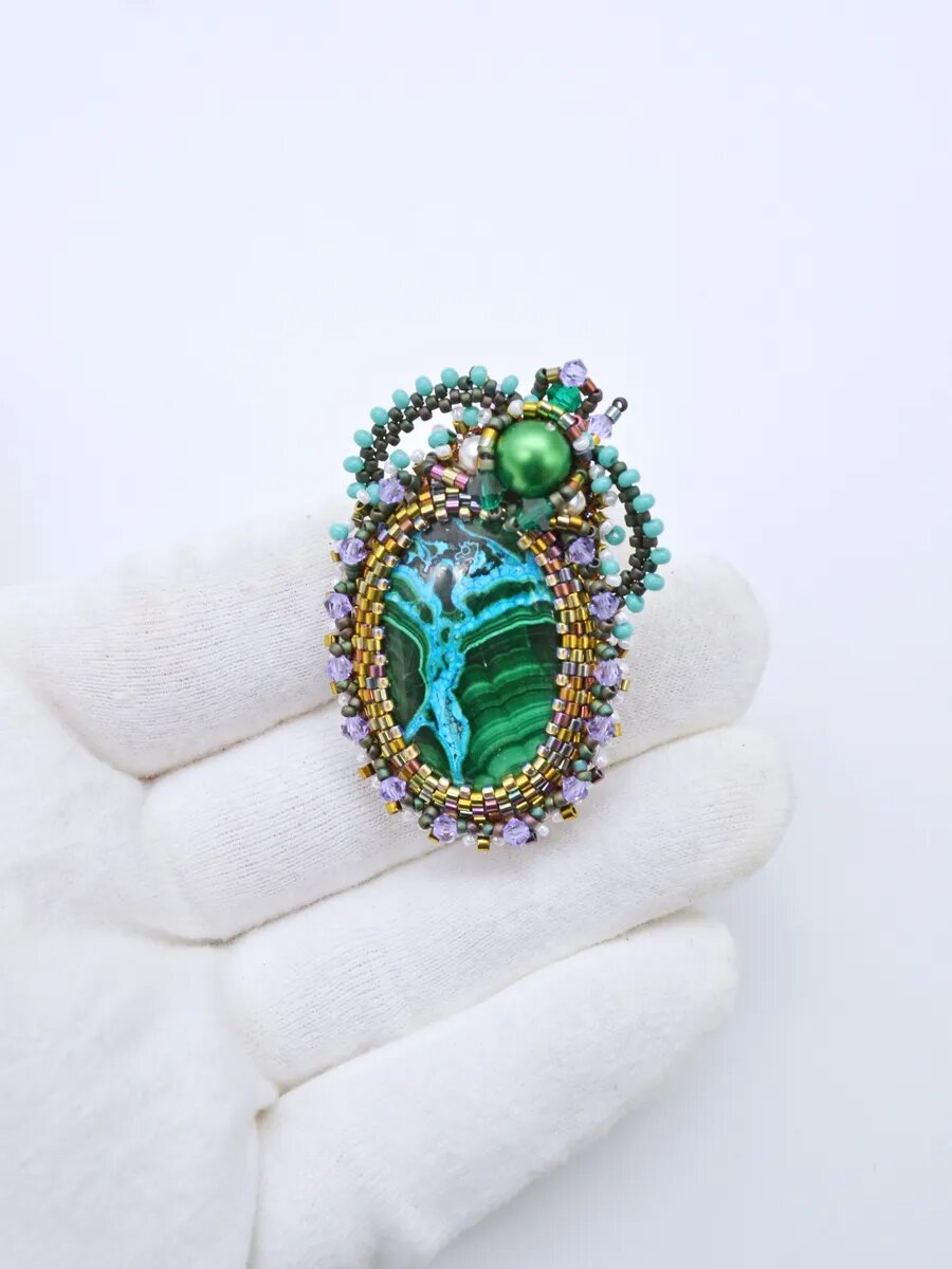 Брошь, кристалл, кристаллы Swarovski, бисер