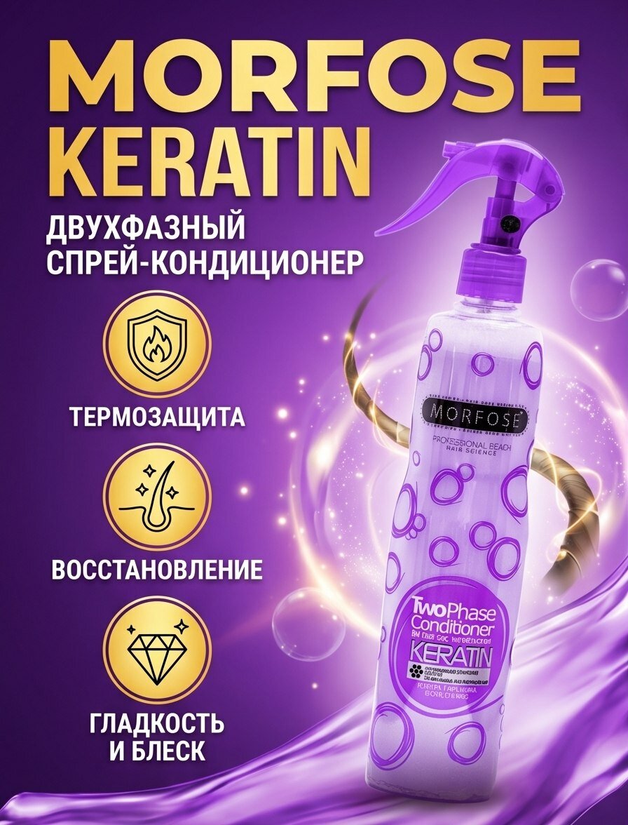 Двухфазный спрей-кондиционер с термозащитой "кератин" 400 МЛ