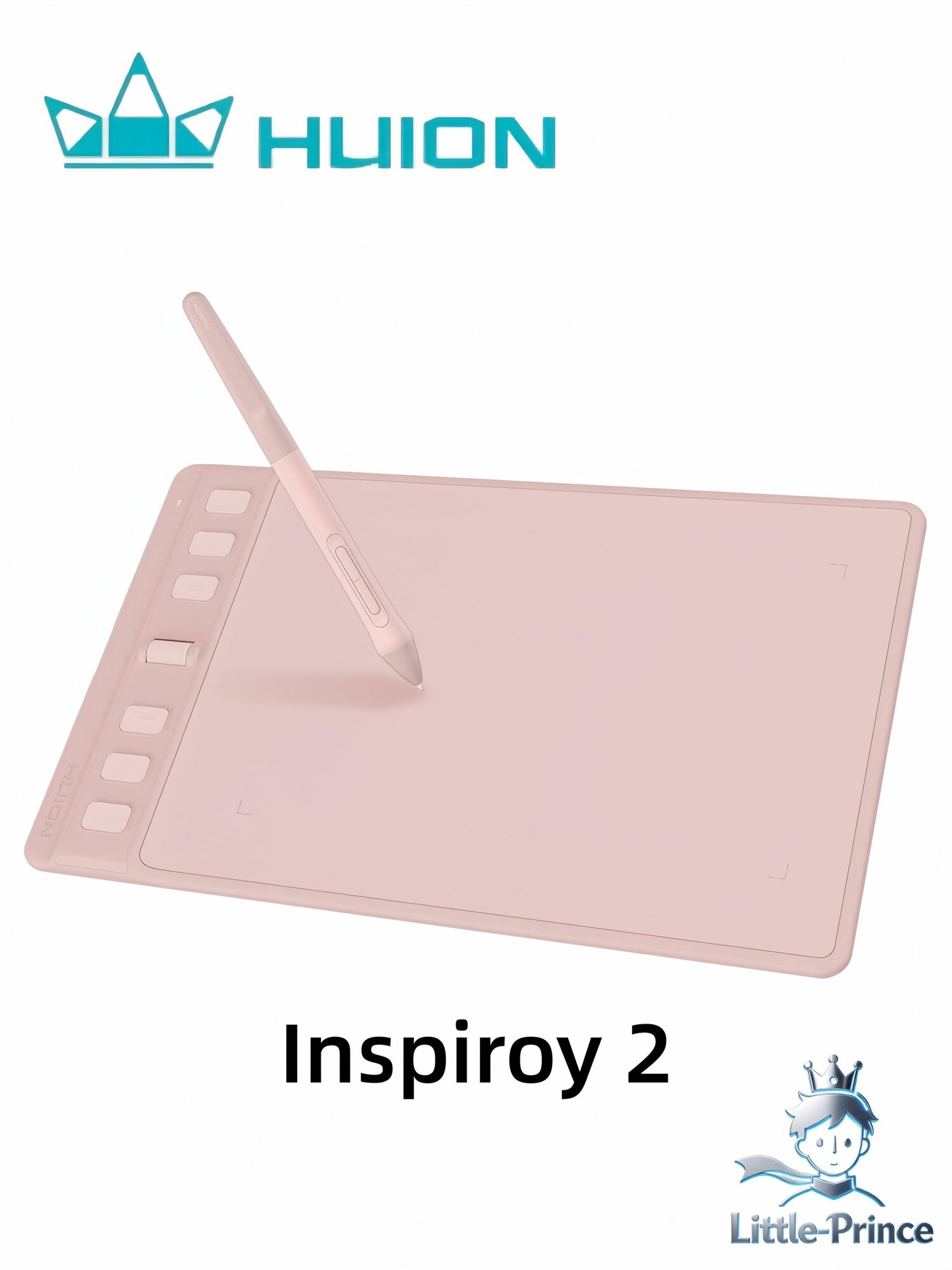 Графический планшет Inspiroy 2 чертежная доска, Пассивное твердое перо PW110, настраиваемые сочетания клавиш*6, с колесом прокрутки, 8192 уровня чувствительности к нажатию, светло-розовый