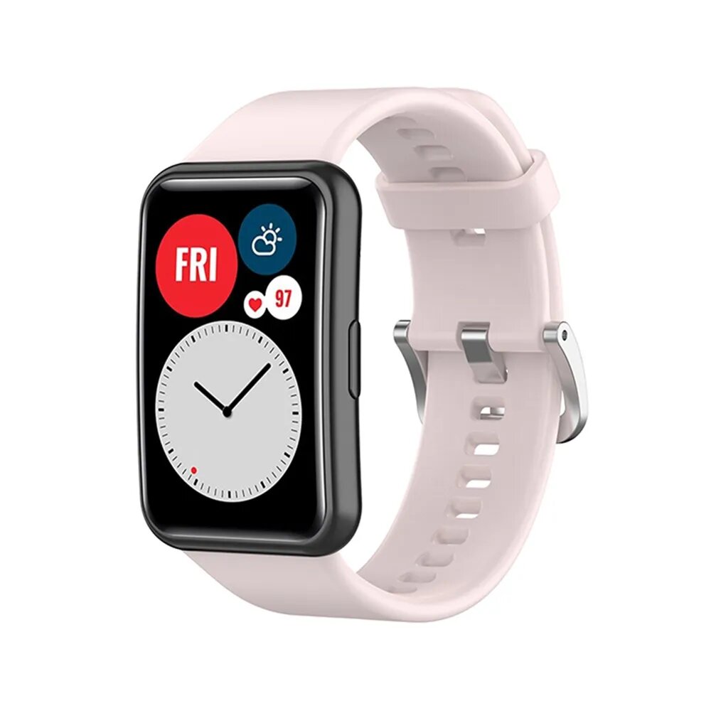 Cиликоновый ремешок c серебристая стальная застежка для смарт-часы Huawei Watch Fit (TIA-B09/TIA-B19) /Watch Fit New/Watch Fit Special Edition (B39)