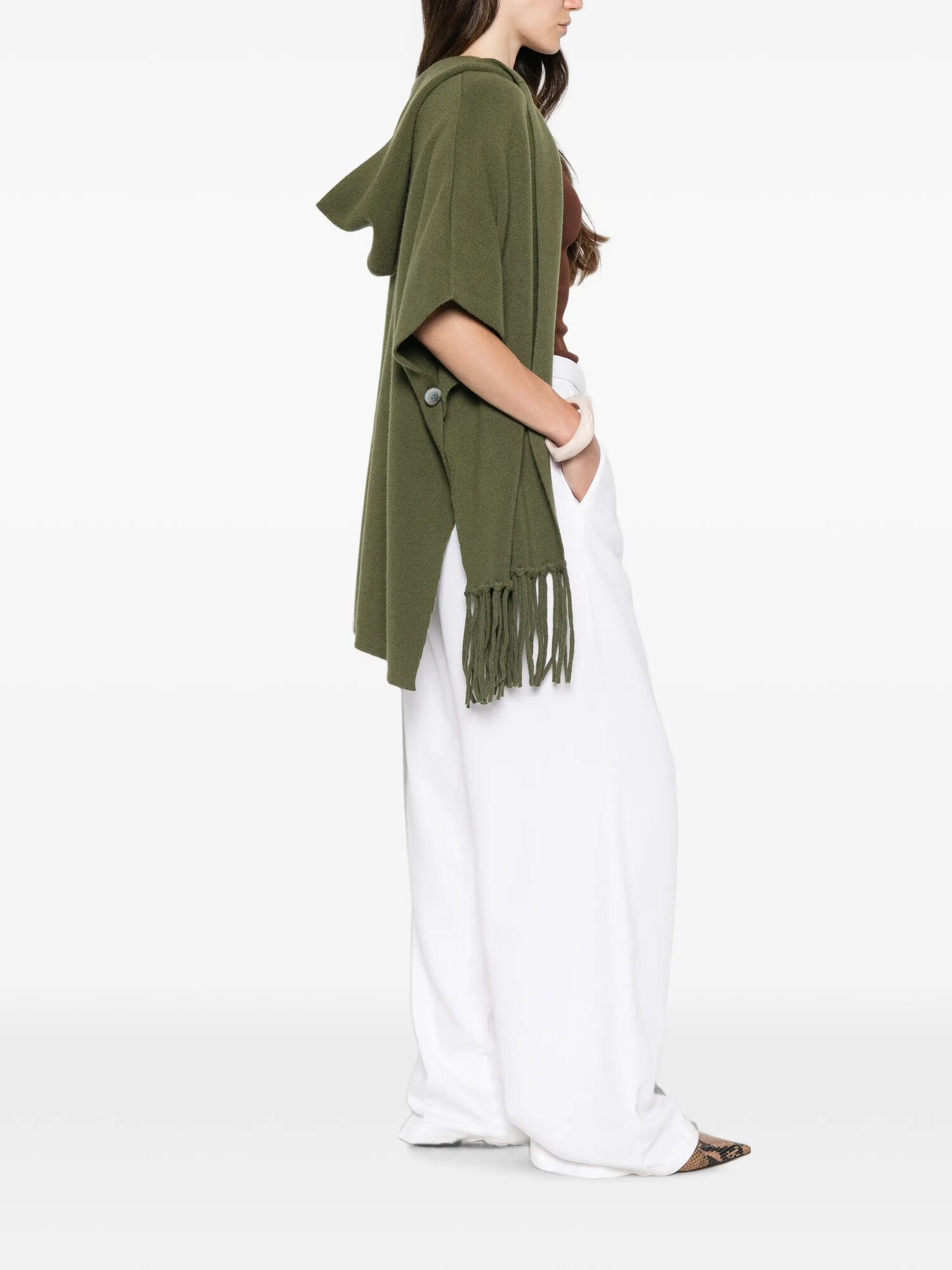 Накидка philo-sofie Fringed hooded cape, размер 46, green — фото 1