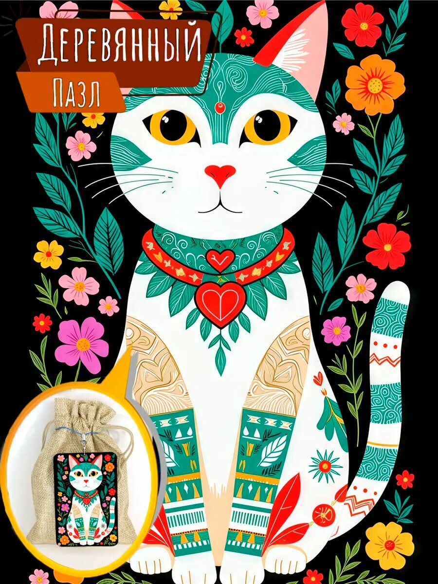 Деревянные пазлы кошка иллюстрация