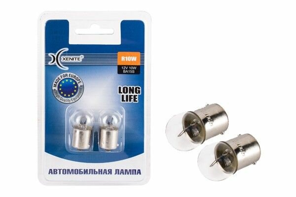Лампа 12V 10W R10W (номер, габариты) (BA15s) 3200K Long Life, 2 шт / Xenite / 1007123