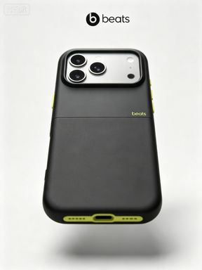 Силиконовый чехол Beats для iPhone 17 Pro, черный с желтыми кнопками, противоударный