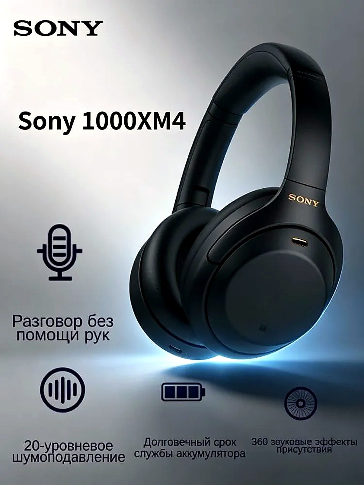 Беспроводные накладные наушники Sony WH-1000XM4 с функциями активного шумоподавления