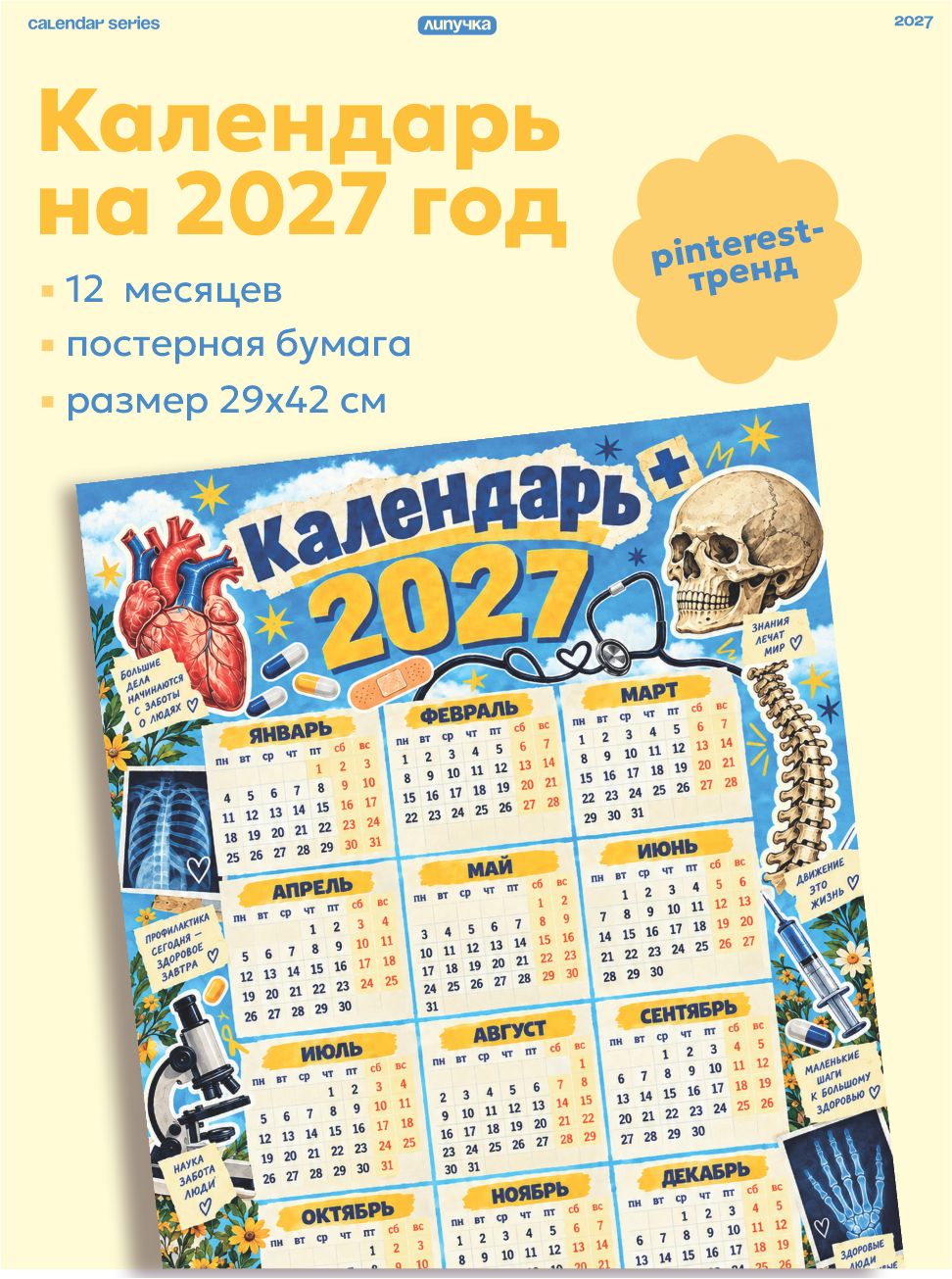 Календарь 2027 настенный "медицинская эстетика"