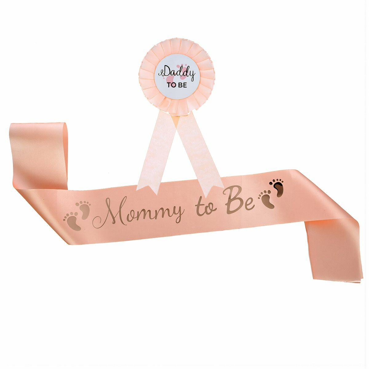 Лента для гендер пати Mommy to Be, бант значок Daddy to Be, набор для беременной на встречу малыша, Лента Mommy to Be шампанского цвета + значок