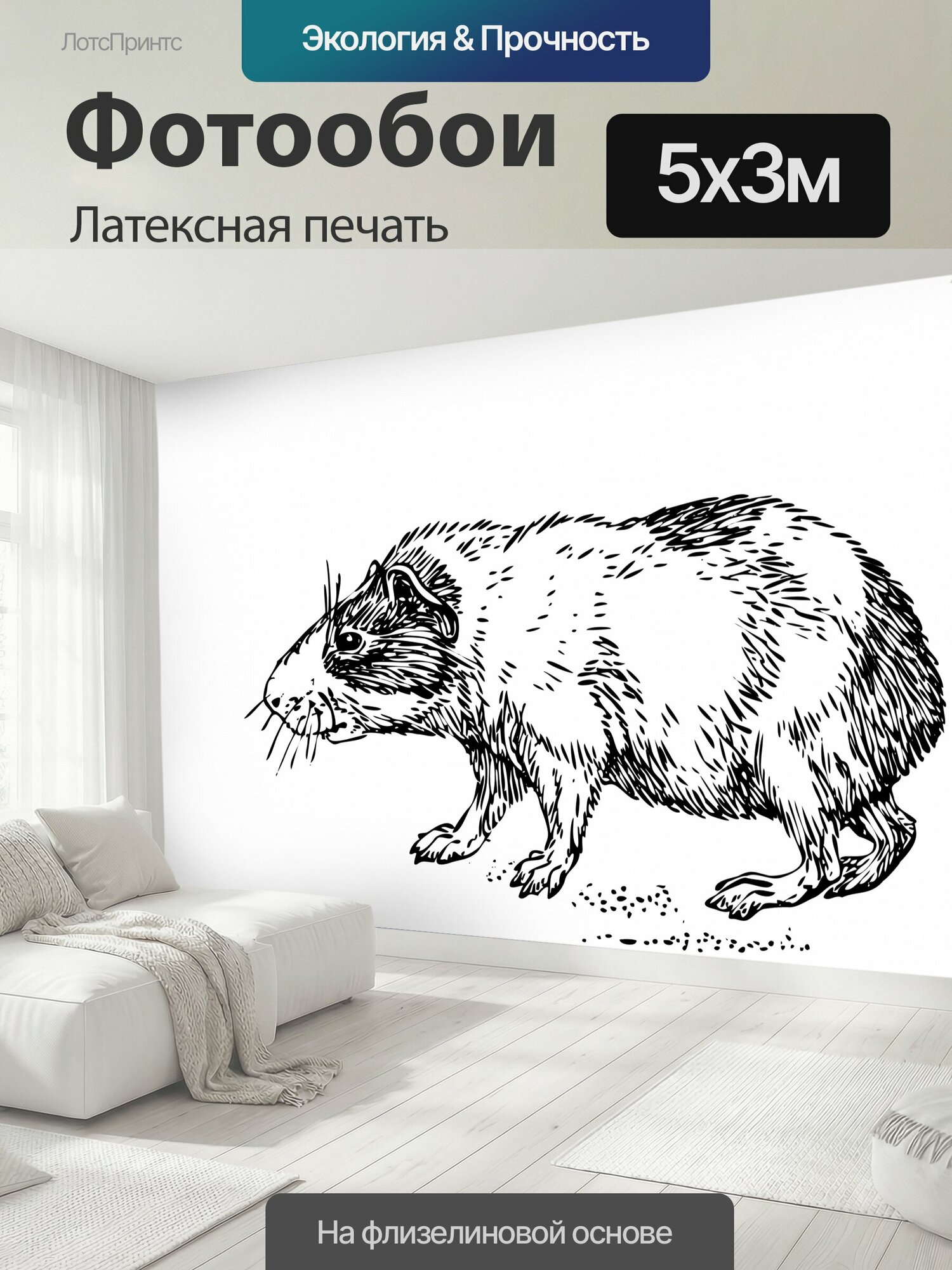 Фотообои моющиеся ударопрочные "Guinea Pig Иллюстрация Клипарт Иллюстрация иллюстрации морской свинки морская свинка свинка грызуны животные." 500x300 см. латексная печать