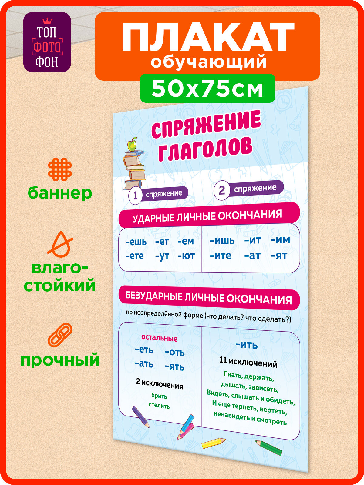 Плакаты по русскому языку Спряжение глаголов 50х75 см