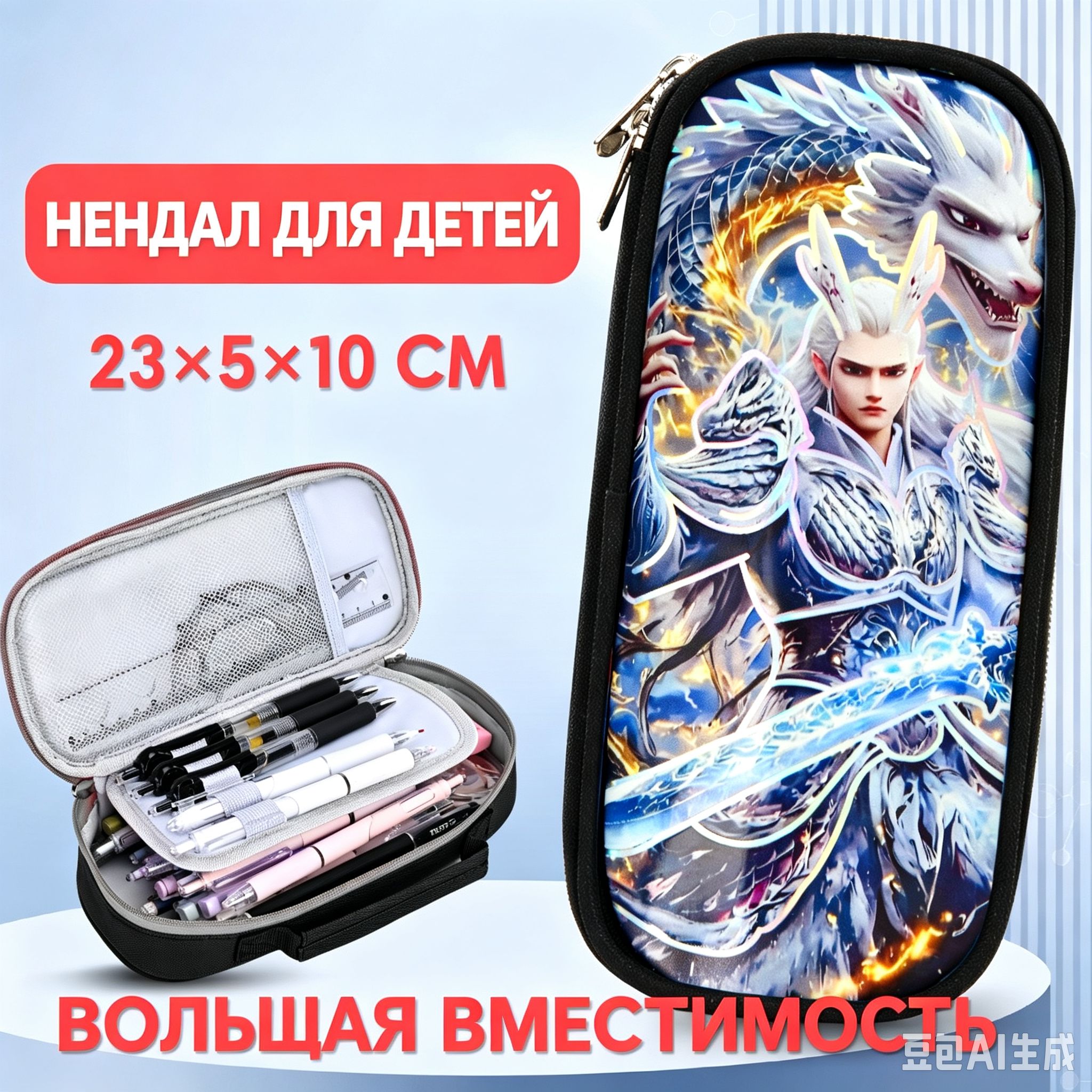 Лазерный пенал Нечжа, трехъярусный школьный чехол большой вместимости для мальчиков
