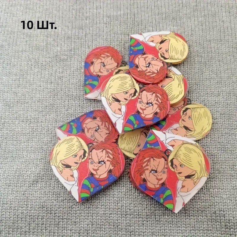 Акриловые подвески в форме сердца с персонажами в стиле чиби, 10 шт. (Z1234), для бижутерии и рукоделия