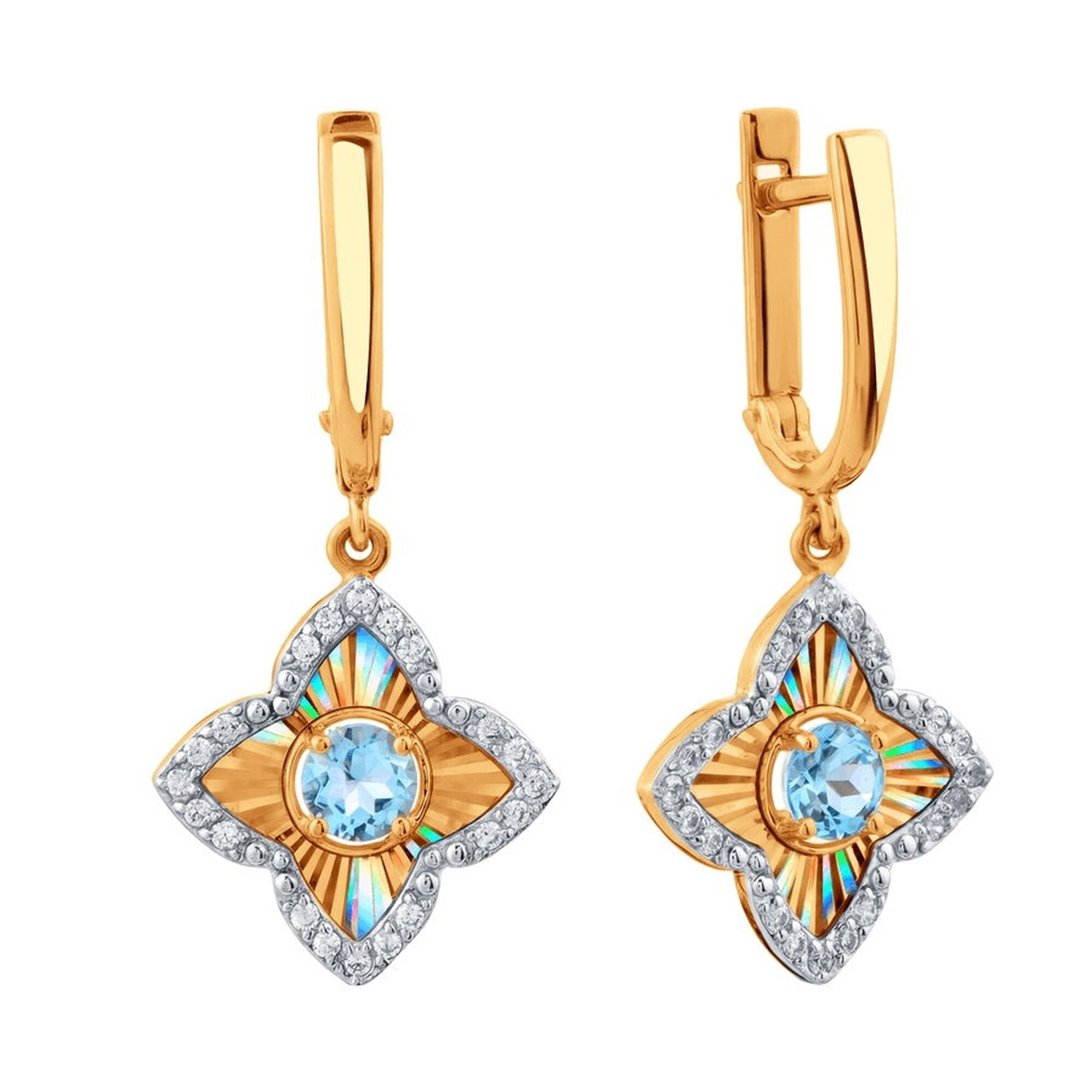 Серьги Diamant online, красное золото, 585 проба, фианит, топаз
