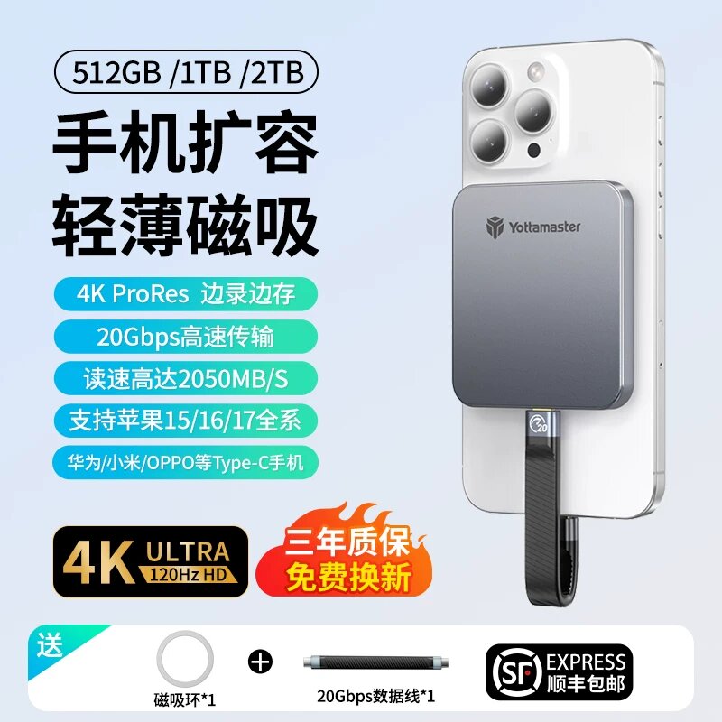 1 ТБ тонкий магнитный SSD-накопитель 2050 МБ/с для iPhone 15/16/17 и Huawei Mate60