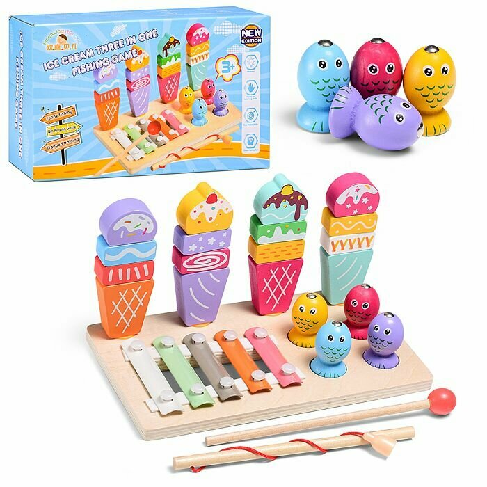 Игра развивающая Oubaoloon Веселая рыбалка, деревянная, настольная D2183