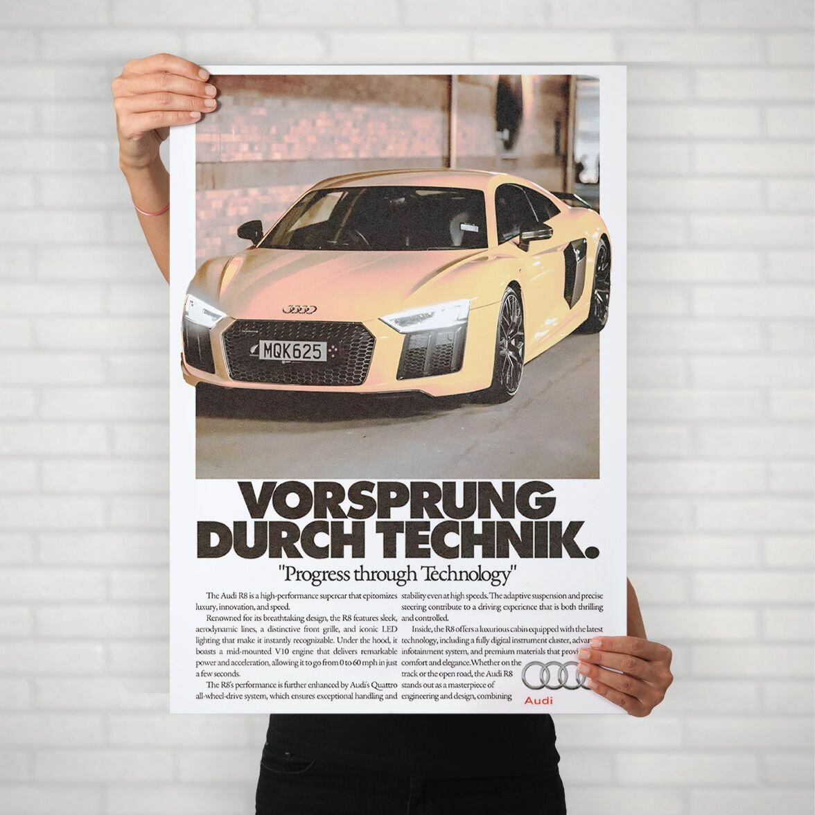 Плакат на стену для интерьера Спорткар (Audi R8 2) - Постер по спортивным гоночным машинам автомобилям формата А2 (42x60 см)