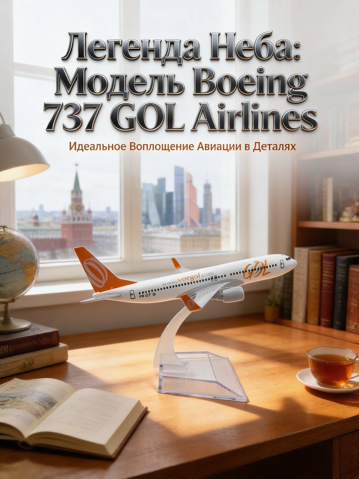 Металлическая модель самолета Boeing 737 GOL Airlines, коллекционная 16 см с подставкой, декор для дома и офиса и подарок любителям авиации