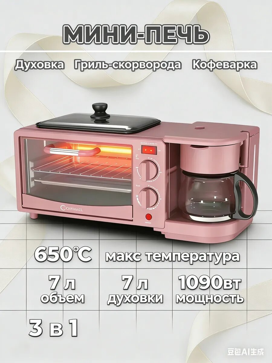 Мини-печь "Чудо-печка", 3-в-1, электрическая, с конвекцией, настольная