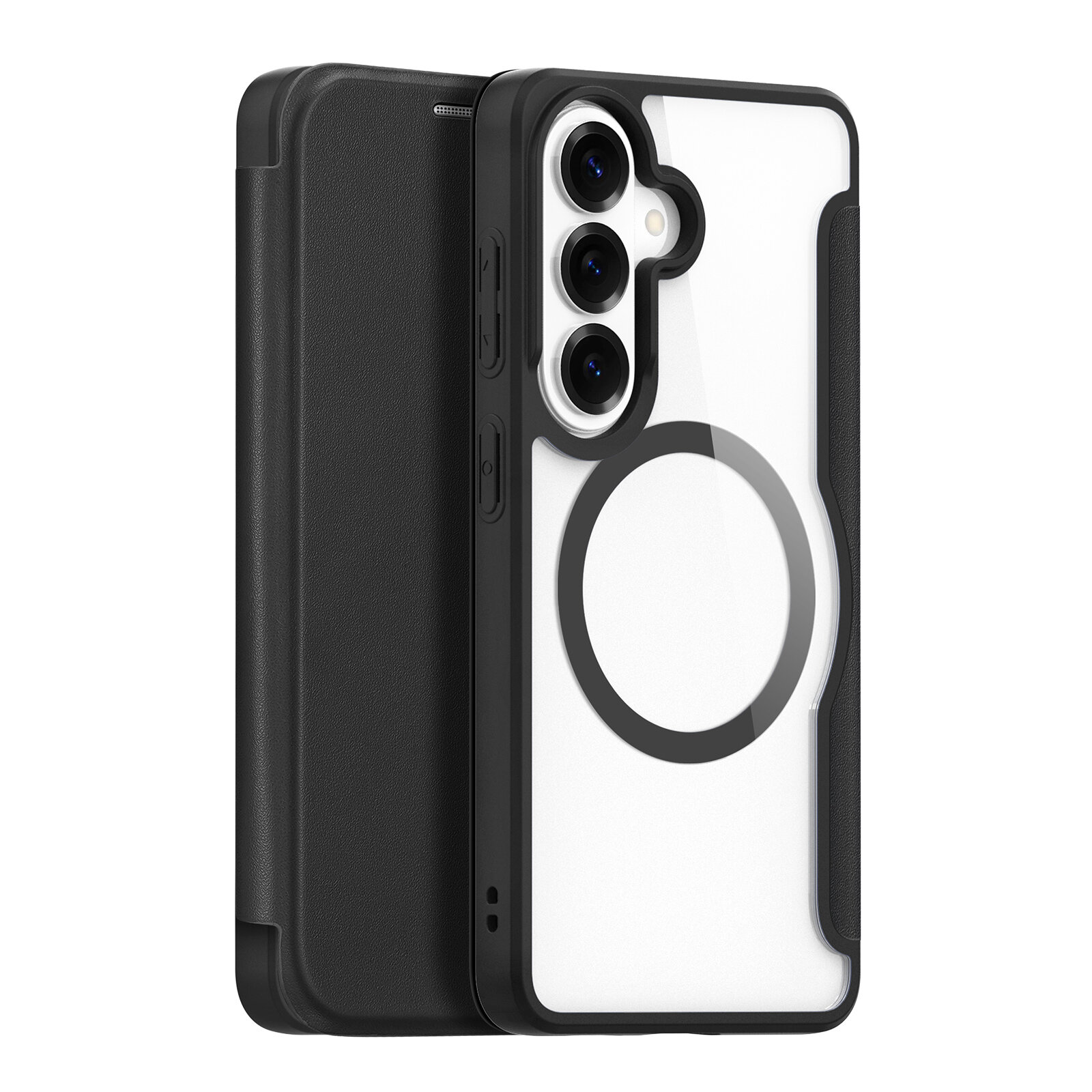 Чехол книжка черного цвета с поддержкой MagSafe для Samsung Galaxy S26, серия Skin X Pro Series от Dux Ducis