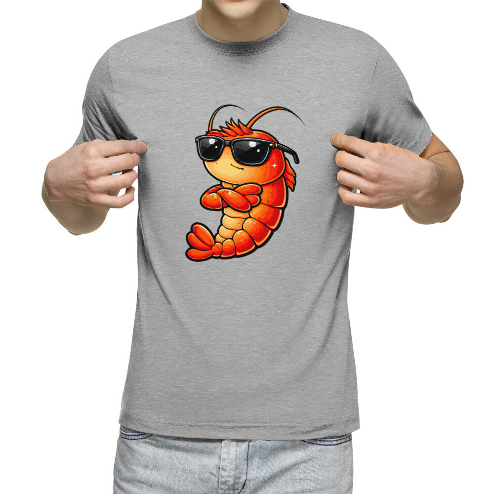 Мужская футболка «Креветка в солнечных очках» (серый меланж, 2XL)