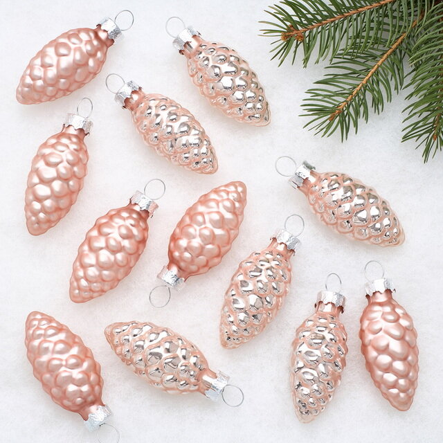 Набор стеклянных елочных игрушек Шишки 6 см розовый бутон mix, 12 шт, Winter Deco, 1001414