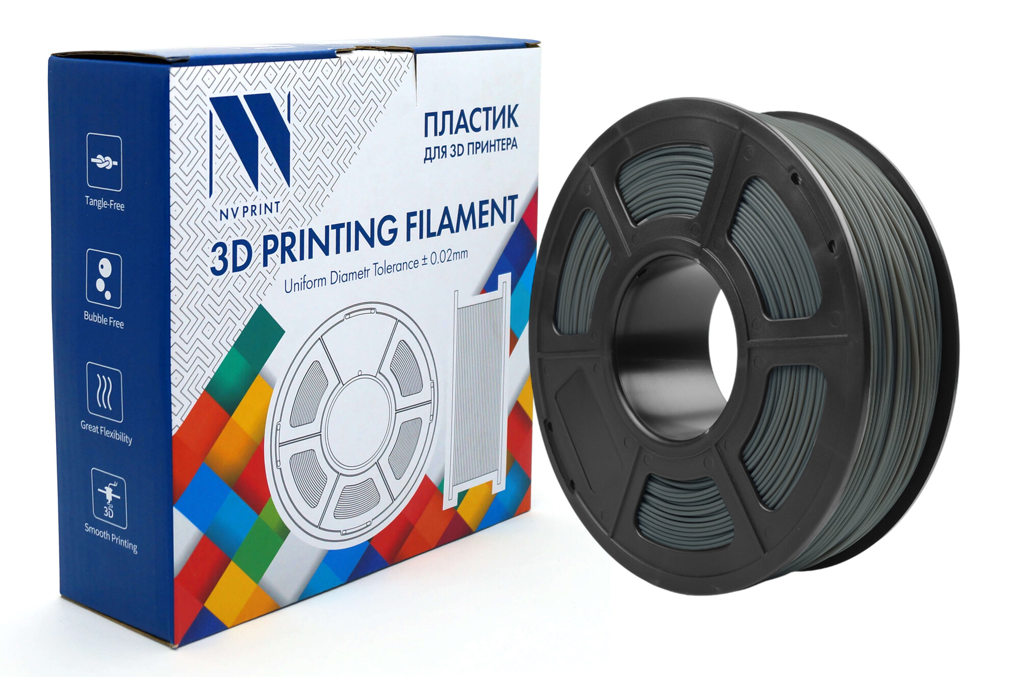 Филамент NV Print PA Темно-серый (полиамид/нейлон) для 3D печати диаметр 1.75мм масса 1 кг