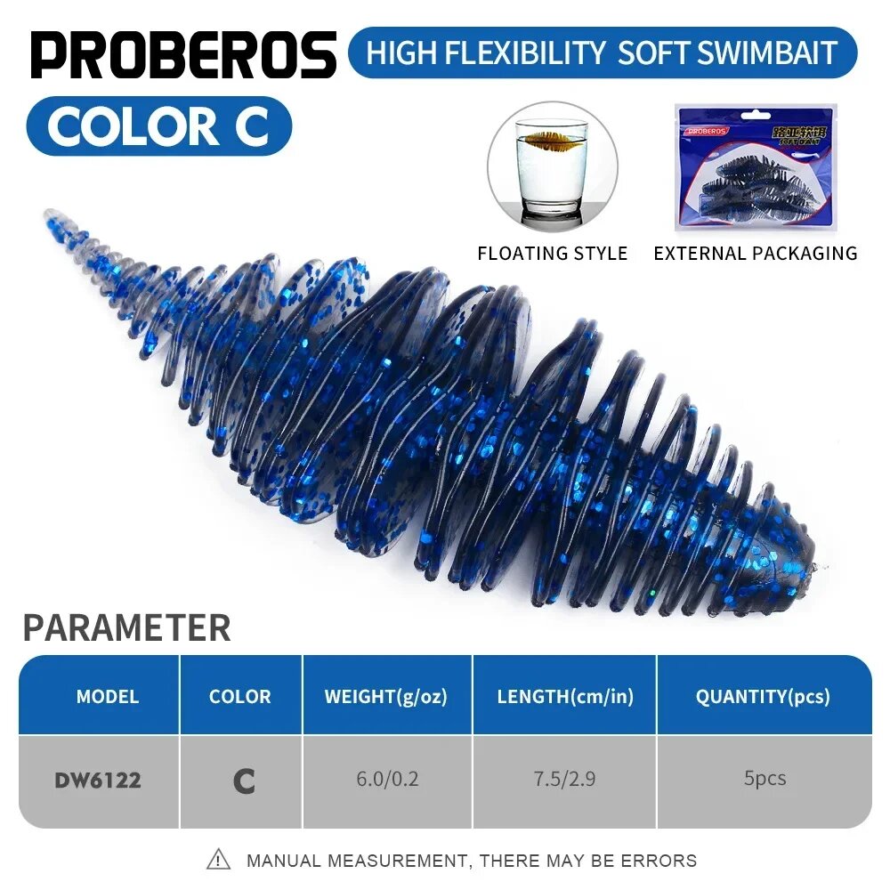 PRO BEROS жаберный червь 7,5 см, 6 г, Синий (C), 5 шт