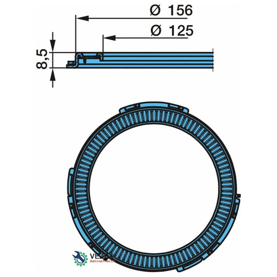 BPW 0331008510 кольцо ступицы! (м) зубчатое ABS 125x156x8.5 z=100 \BPW ECO