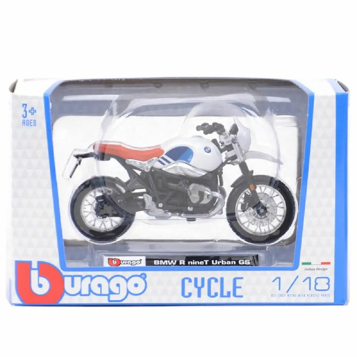 Мотоцикл Bburago BMW R nineT Urban GS 18-51069 1:18, 12 см, белый